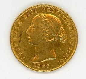 Coin, 1/2 Sovereign, 1866 - Centre for Gold Rush Collections