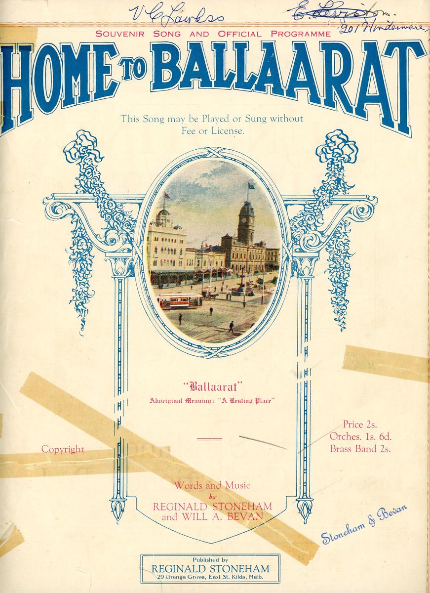 Song Book, 'Home to Ballaarat' - Centre for Gold Rush Collections