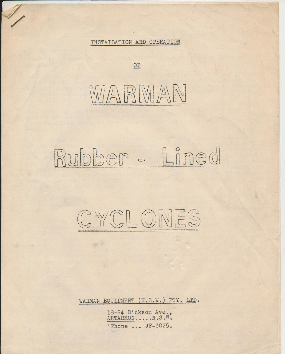 Installation & Operation Of Warman Rubber Lined Cyclones - Centre for ...