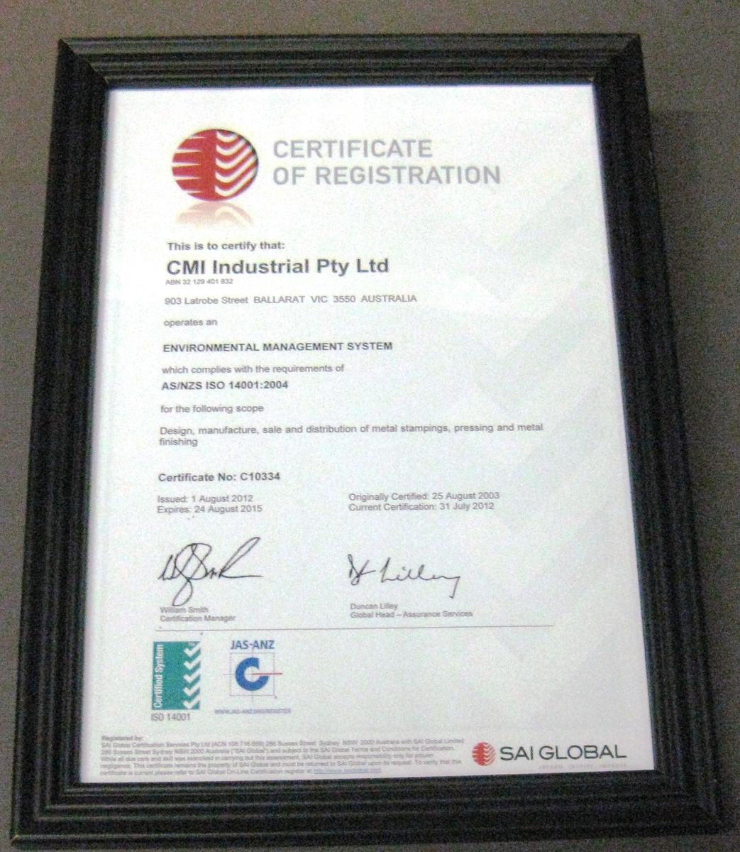 Certificate of Registration - Centre for Gold Rush Collections